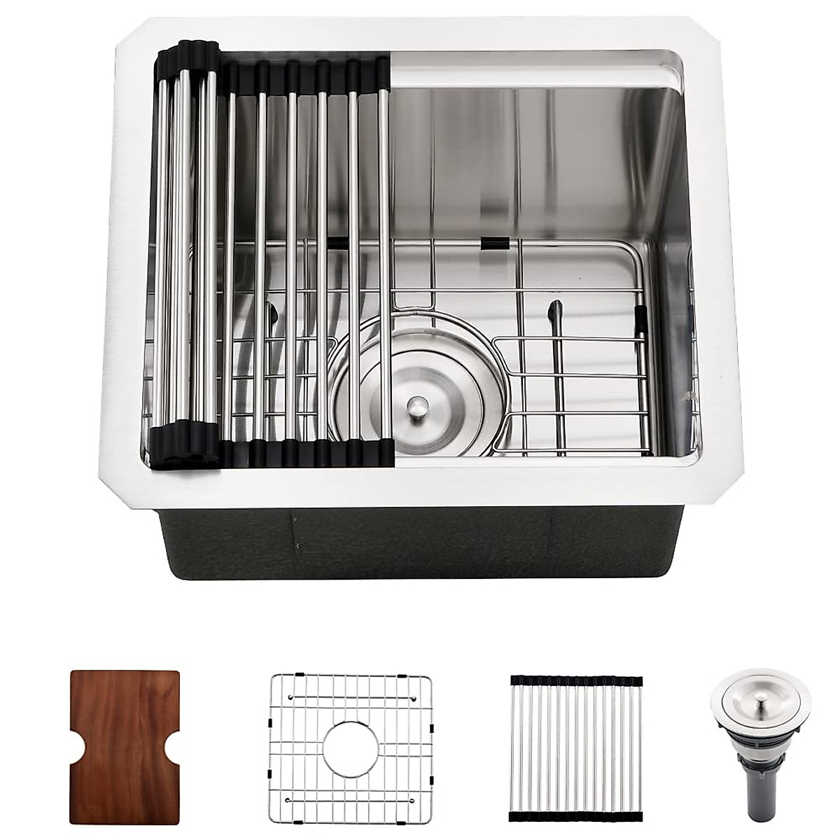 Stainless Steel Undermount Bar Sink Workstation-Bokaiya 13 Inch Undermount Wet Bar Sink 16 Gauge Single Bowl Small Bar Prep Sink with Cutting Board