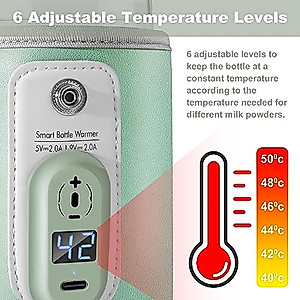 Portable Bottle Warmer, Bottle Warmer for Baby, USB Breast Milk Bottle Heater with LCD Display, 6 Adjustable Levels, Bottle Warm Helper on The go for Milk, Breast Milk, Water