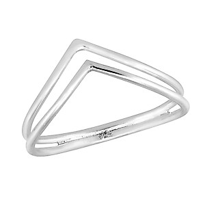 AeraVida Sleek Double Chevron Curved Wave .925 Sterling Silver Band Ring (9)