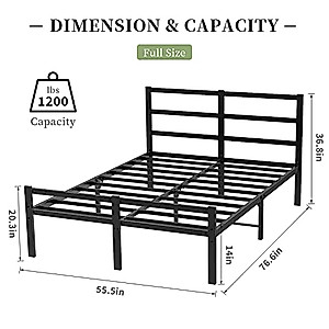 Musen Full Bed Frame with Headboard and Footboard, 14 Inch Platform with Storage, Heavy Duty Steel Metal Bed Frame No Box Spring Needed, Noise Free, Anti-Slip, Easy Assembly (Max Load: 1200lb)