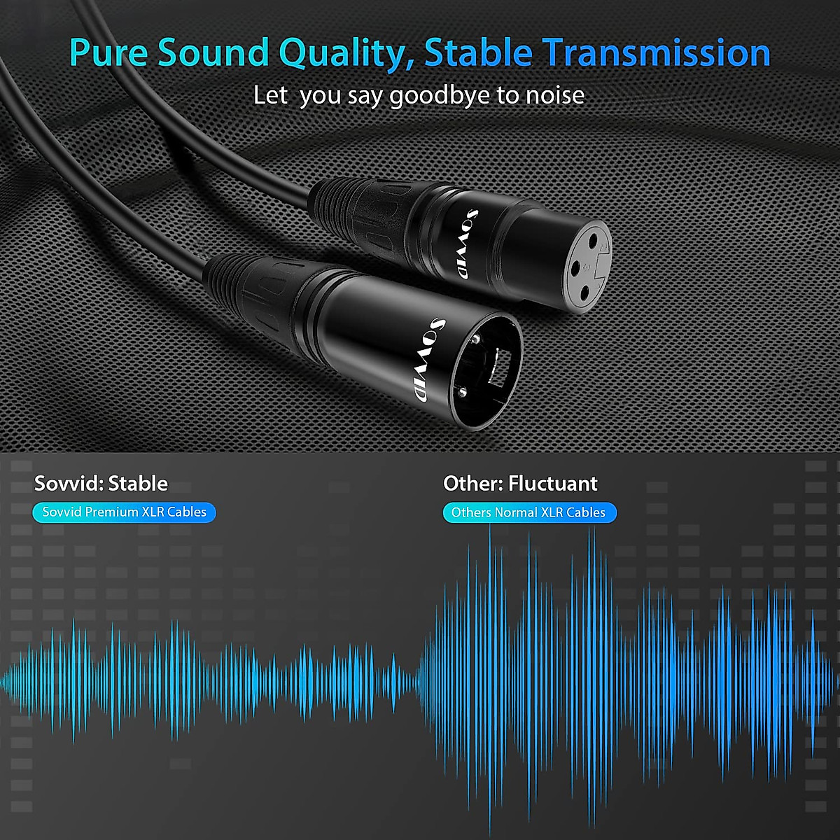 Sovvid 10FT XLR Cable Male to Female Microphone Cable Cord Wire Balanced 3 PIN Mic Cables Cord Compatible with Microphone Studio Harmonizer Mixing Boards Speaker Radio Station or More Black