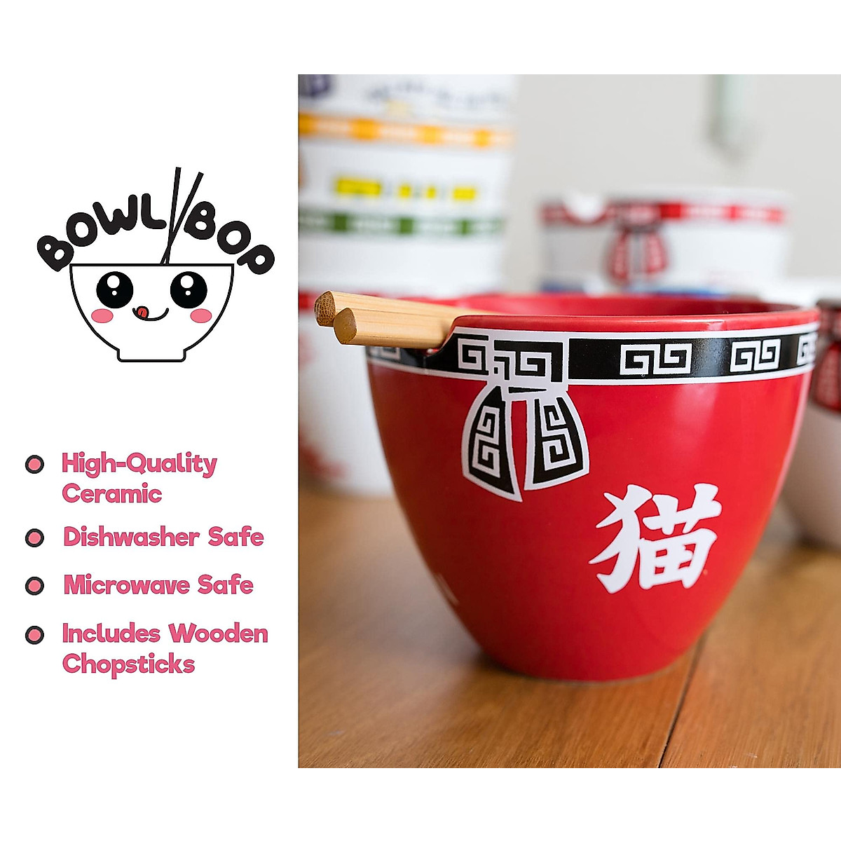 Boom Trendz Bowl Bop Keep Calm And Ramen On Japanese Dinner Set | 16-Ounce Bowl, Chopsticks