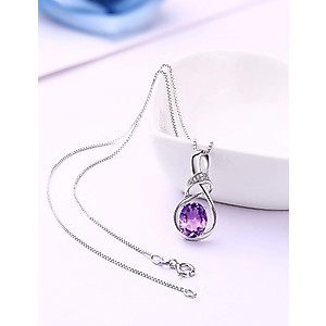 HXZZ Fine Jewelry Birthstone Gifts for Women Natural Gemstone Amethyst Sterling Silver Pendant Necklace Birthday Gift for Wife Mom Her