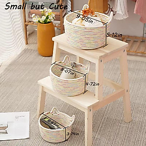 Cute Rainbow Storage Basket for Decor 3packs Shelves Cotton Rope Basket Woven Baskets Closet Organizer with Handle, Stylish Home Bedroom Table Organizer,Toy Baskets Organizers & Storage 11.5L(Pink)