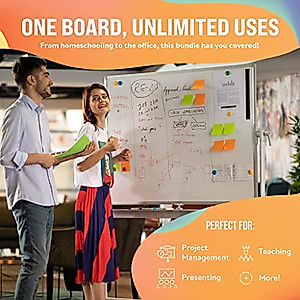 Creative Space White Board Dry Erase 48”x32” Magnetic Whiteboard with Stand Easel-Style Giant Rolling Board on Wheels for Homeschool Large Double Side Portable Teacher Supplies