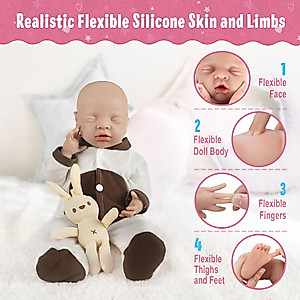 Vollence 18 inch Eye Closed Full Silicone Baby Doll,Not Vinyl Dolls,Sleeping Lifelike Reborn Baby Doll,Realistic Newborn Real Baby Doll - Girl