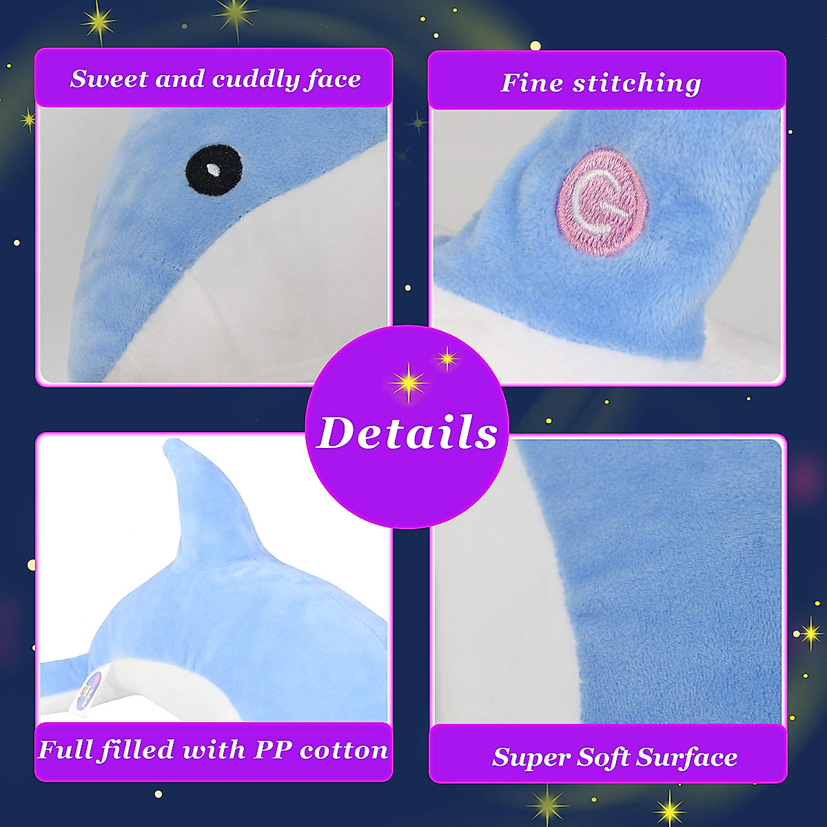 Glow Guards Light up Musical Stuffed Dolphin Ocean Life Soft Plush Toy with LED Night Lights Nursery Songs Glow Singing Sea Animals Birthday for Toddler Kids, 18''