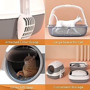 iPetlore Cat Litter Box with Lid and UV, Portable Kitty Litter Box with Scoop, Private Space for Your Feline Friends-Grey