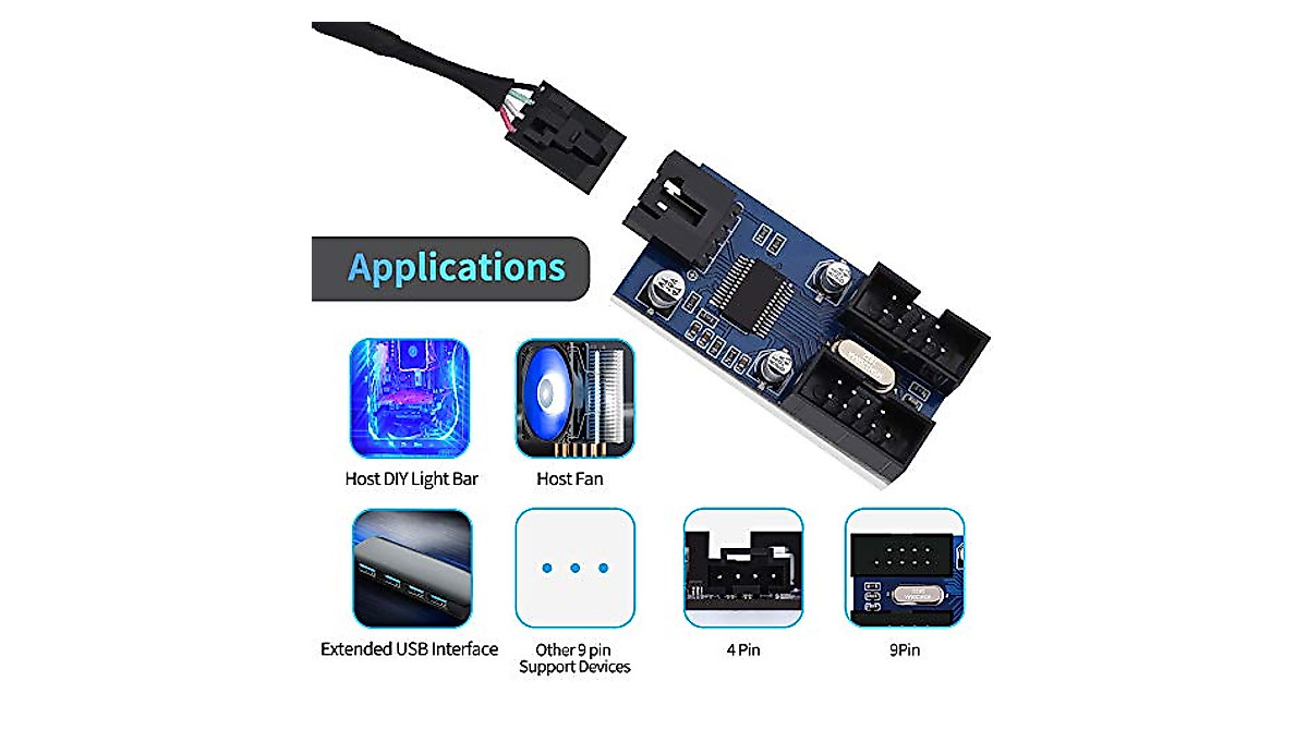 ELECTOP 9 Pin USB Splitter Cable - Compact Internal USB Hub
