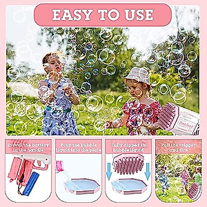 SHCKE Bubble Machine Gun with Colorful Lights,Bubble Solution,69 Holes Rocket Bubble Machine,Summer Outdoor Toy for Kids, Idea for Christmas Birthday Parties Wedding [Pink]