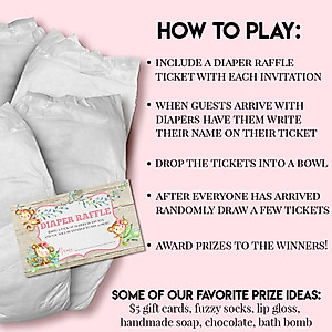 Amanda Creation Watercolor Jungle Monkeys Diaper Raffle Tickets for Baby Girl Showers, 20 2" X 3” Double Sided Insert Cards for Games, Bring a Pack of Diapers to Win Favors & Prizes!
