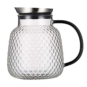Purefold 40 ounces “Pineapple Series” Glass Pitcher with Stainless Steel Lid, Hot and Cold Water Carafe, Fruit Tea Coffee Maker, Ice Tea Pitcher, Juice Jar
