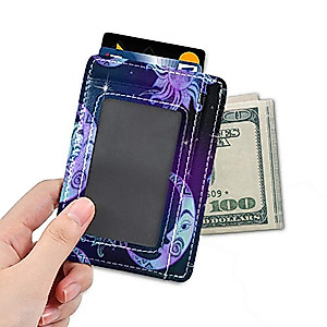 Linomo Thin leather Card Holder and Money Clip Galaxy Sun Moon Star Wallet RFID Blocking for Men & Women