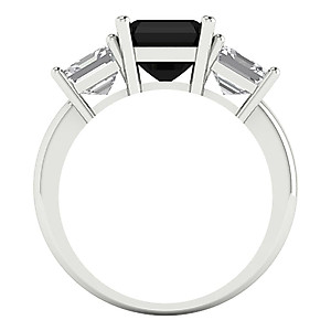 3.25ct SQ Emerald Baguette Cut Custom Engraving 3 stone W/Accents Black Onyx Engagement Wedding Ring 18K White Gold Size 8