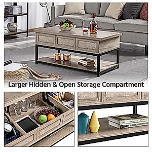Yaheetech Lift Top Coffee Table with Hidden Compartments & Open Shelf Rising Center/Acent Table for Living Room Reception, Gray, 18-23inch H