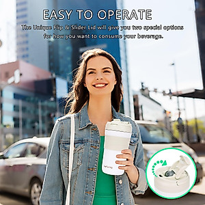 kaforto Travel Coffee Mug 15 oz, Insulated Coffee Cups with Flip Lid, Stainless Steel Coffee Mugs Spill Proof, Double Wall Vacuum Tumblers, Reusable To Go Mug for Hot/Ice Coffee Tea - 450ml, White