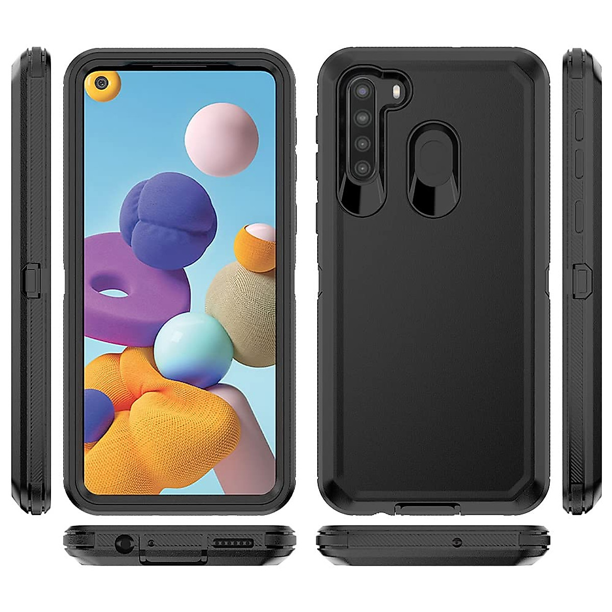 TASHHAR Phone Case for Samsung Galaxy A21 Phone, Heavy Duty Hard Shockproof Armor Protector Case Cover with Belt Clip Holster for Samsung A21 (Black)