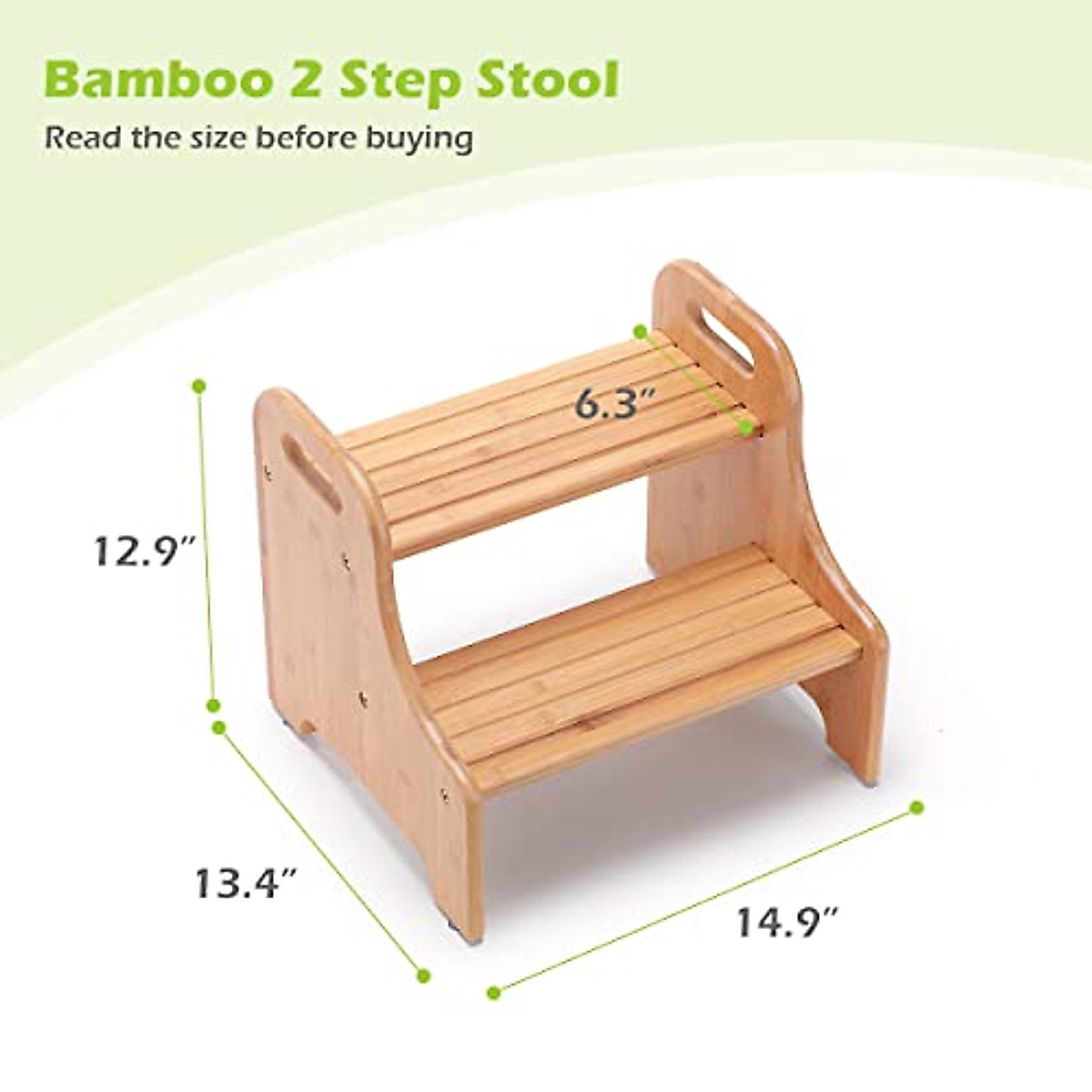 OasisCraft Step Stool for Adults, Bamboo Two Step Stool with Handle Stepping Stool Potty Training Stool Wooden Toddler Shower Stool for Kids, Senior, Kitchen, Bathroom, Bedside, Support 350LB