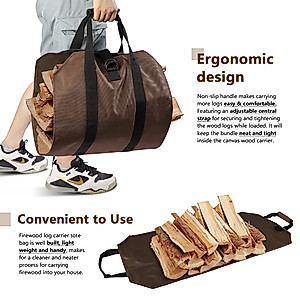 Delxo Firewood Carrier Log Tote Bag Indoor 39"x18" Firewood Totes Holders Fire Wood Carriers Carrying for Outdoor Waxed Durable Wood Tote Fireplace Stove Accessories