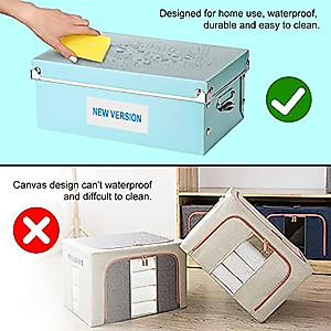 HYUNLAI 4 Pack Storage Box, Decorative Storage Bins with Lid,with Handles,Press-Stud Fastening,Moisture-Proof,Foldable for Space Saving Storage,for Clothes,Cosmetic,Blankets(Green)