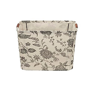 Household Essentials Medium Tapered Storage Bin with Wood Handles, Floral Pattern