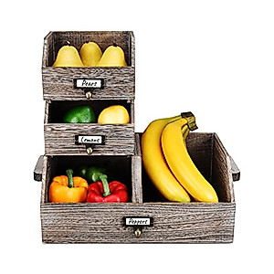 Ikee Design 3 Pcs Set Multipurpose Countertop Wooden Stackable Storage Bin Boxes for Pantry, Kitchen, Office, Cosmetics, Cabinet Organizer, 12.6" W x 8.1" D x 8.9" H, Coffee Color