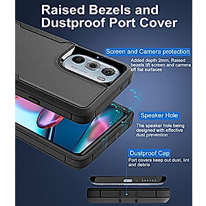 Dahkoiz for Motorola Edge Plus(2022) Case, Moto Edge Plus 5G UW 2022 Case with Dust-Proof Cap, Full Body Protection Silicone Rubber Cover Phone Case for Motorola Edge Plus(2022), Black