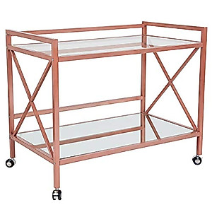 Flash Furniture Glenwood Park Glass Kitchen Serving and Bar Cart with Rose Gold Frame