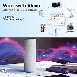 Smart Power Strip, Smart Plug with 4 AC Outlets and 4 USB Ports, WiFi Surge Protector Works with Alexa and Google Home, App/Remote/Voice Control, Schedule/Timer, White, 10A