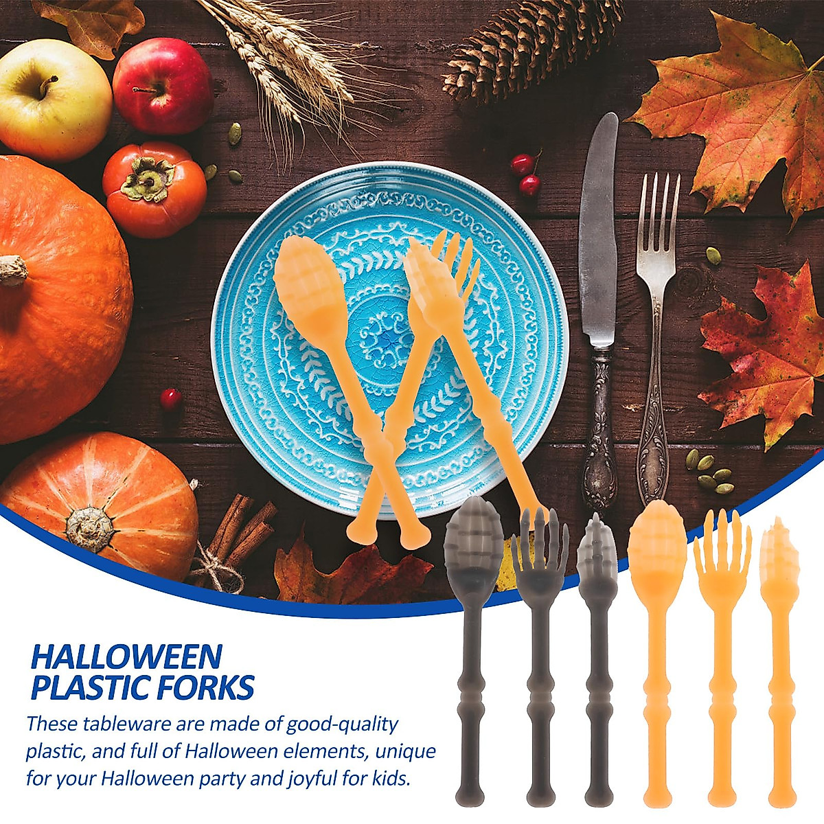 DOITOOL Serving Spoons 2 Set Halloween Salad Spoons Skeleton Hands Salad Tongs Halloween Kitchen Tableware Set Halloween Spoon Salad Tong for Home Party Kitchen (Black, Orange) Skeleton Hands