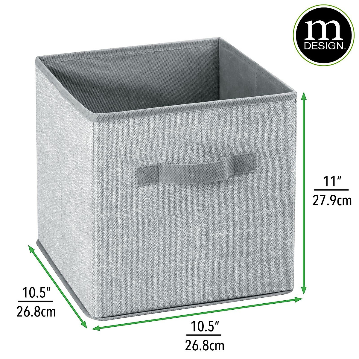 mDesign Small Fabric Collapsible Organizer Cube Bin Box with Front Handle for Cube Furniture Units, Closet or Bedroom Storage, Holds Clothing, Linens, Accessories - Lido Collection - 2 Pack - Gray