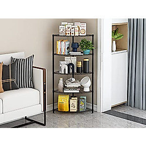 Sasoiky 5 Tier Corner Storage Shelves, Wire Shelving Unit, Metal Shelf, Steel Storage Rack 23.2" L x 17.3" W x 60.8" H for Laundry Bathroom Kitchen Pantry Closet, Black