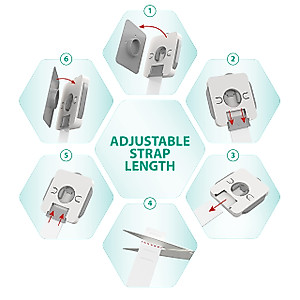 Child Adjustable Strap Lock, Sliding U Shaped Baby Safety Latch for Drawers, Cabinets, Oven, Toilet Seat, No Tool, No Drilling Needed, Super Strong 3M Adhesive