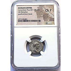 IT 138-161 AD Ancient Imperial Rome, Emperor Antoninus Pius Antique Roman Silver Coin Denarius Choice Fine NGC