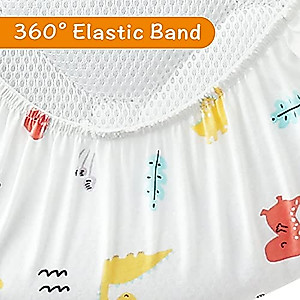 POSENPRO 2 Pack Cotton Pack N Play Sheets, Mini Portable Crib Sheets Set Fitted for Pack N Play Mattress Pad and Mini Cribs - Dinosaurs, Rainbows, Clouds & Monsters