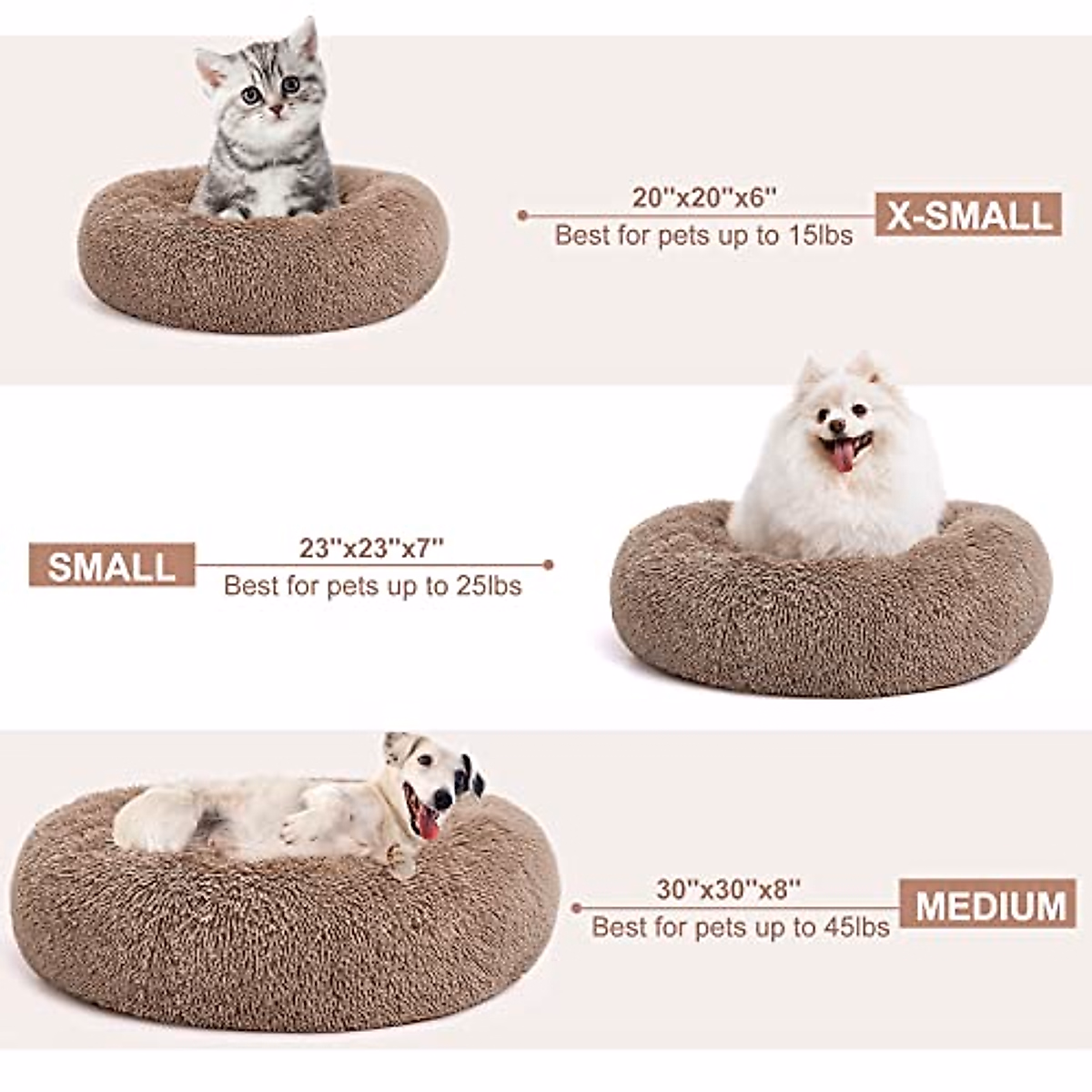 MIXJOY Orthopedic Dog Bed Comfortable Donut Cuddler Round Dog Bed Ultra Soft Washable Dog and Cat Cushion Bed (20''/23''/30'') (23'', Brown)