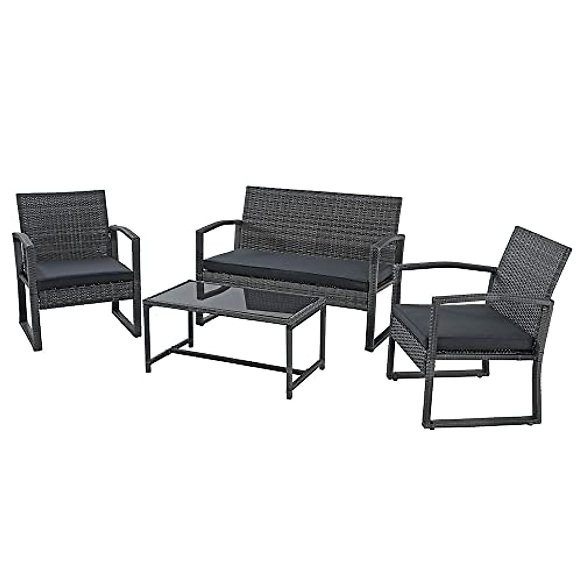 Patiorama 4 Pieces Outdoor Patio Furniture Set, Outdoor Wicker Conversation Set, Patio Rattan Chair Set, Modern Bistro Set with Coffee Table, Garden Balcony Backyard Poolside (Dark Grey)