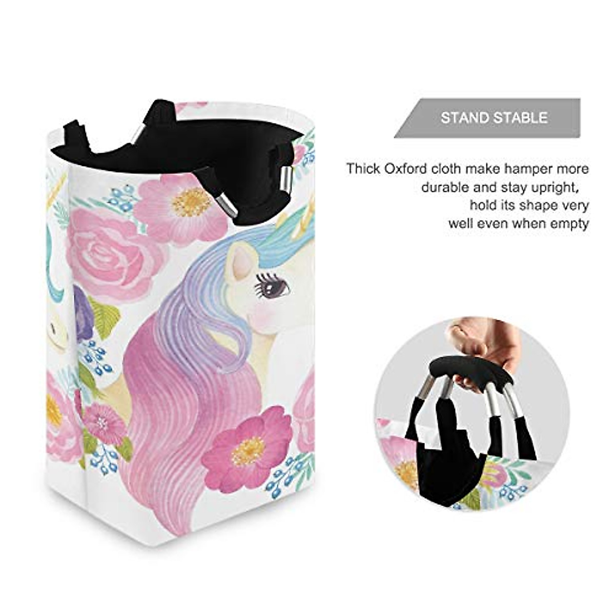 senya Large Storage Basket Collapsible Organizer Bin Laundry Hamper for Nursery Clothes Toys, Unicorn Head in Flowers