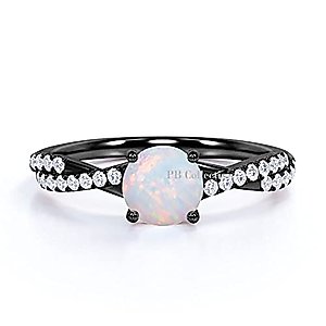 Prong Setting Round Shape Created Opal and CZ Infinity Pave Accented Engagement Ring in 14K Black Gold Plated 925 Silver 11
