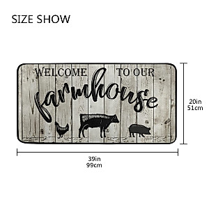 Emelivor Farmhouse Kitchen Rug Floor Mat Welcome Washable Pig Rooster Cow Kitchen Mats for Floor Comfort Mat for Rustic Decor 39 x 20 Inch