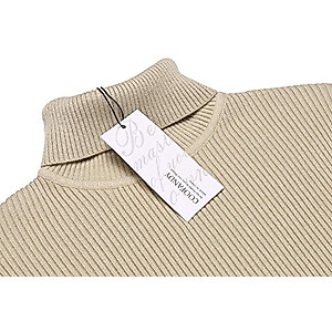 COOFANDY Mens Ribbed Slim Fit Knitted Pullover Turtleneck Sweater Khaki