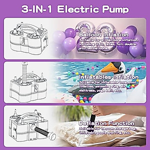 Keaibuding Balloon Pump Electric 3-in-1 Portable Air Pump for Inflatables and Balloons, Fast Inflation for 260q Foil Mylar Latex Double-Stuffed Balloons, Inflator Deflator for Pool Floats Air Bed