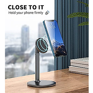 Magnetic Desk Phone Stand for iPhone 14/13/12 - Phone Holder Dock with 360°Rotation, Height&Tilt Adjustable for Office/Home Compatible with iPhone 14 Plus 13 12/13 12 Mini/13 12 Pro Max,Mag-Safe Case
