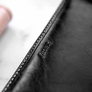 Filofax Malden Zip Organizer, Personal Compact Size, Black - Tactile, Full-Grain Buffalo Leather, Six Rings, with Cotton Cream Week-to-View Calendar Diary, Multilingual, 2024 (C022630-24)