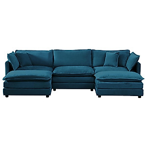 Gooamz 111.5" Oversized U Shaped Sofa, Modern Free Combination Modular Sectional Sofa Couch with 2 Ottomans, 3 Seater Couch with 3 Toss Pillows and 2 Arm Pillows for Living Room, Apartment, Blue