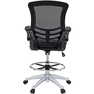 Modway Attainment Vinyl Drafting Chair - Drafting Stool With Flip-Up Arm in Black