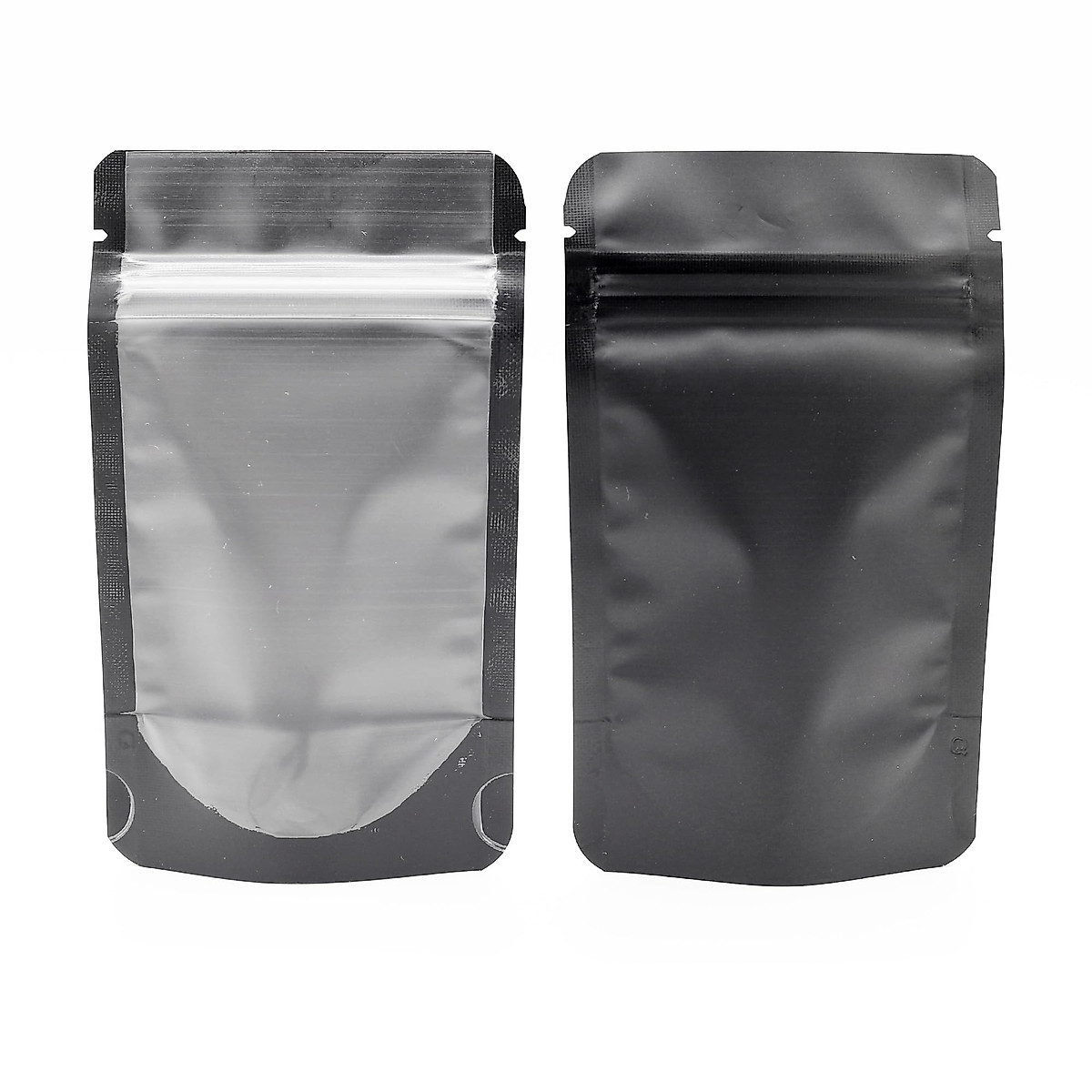QQ Studio Pack of 100 Translucent Front Matte Black Poly Plastic Resealable Bags (0.8oz (3" x 5"), Stand-Up Pouch)