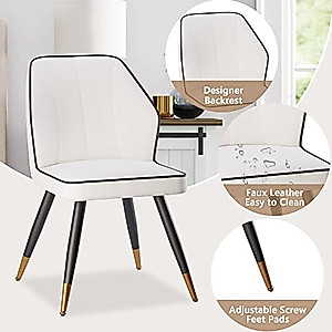 Apeaka Faux Leather Dining Chairs Set of 2, Modern Upholstered White Kitchen Dining Room Chairs Armless Accent Side Chairs with Metal Legs