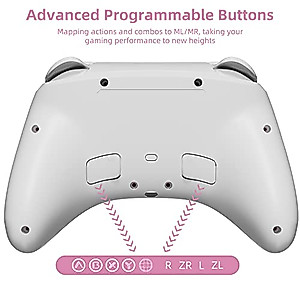 Gradient Pink Wireless Switch Controller Compatible with Nintendo Switch/OLED/Lite Steam Deck, Mytrix Pro Controller with Turbo, Motion, Vibration, Wake-Up, Headphone Jack and Dynamic Joystick RGB Lighting