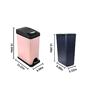 Qflushor Trash Can with Lid, 8 Liter / 2.1 Gallon Bathroom Trash Can, Garbage Cans for Kitchen, Stainless Steel Trash Can with Recycling Bin, Pink